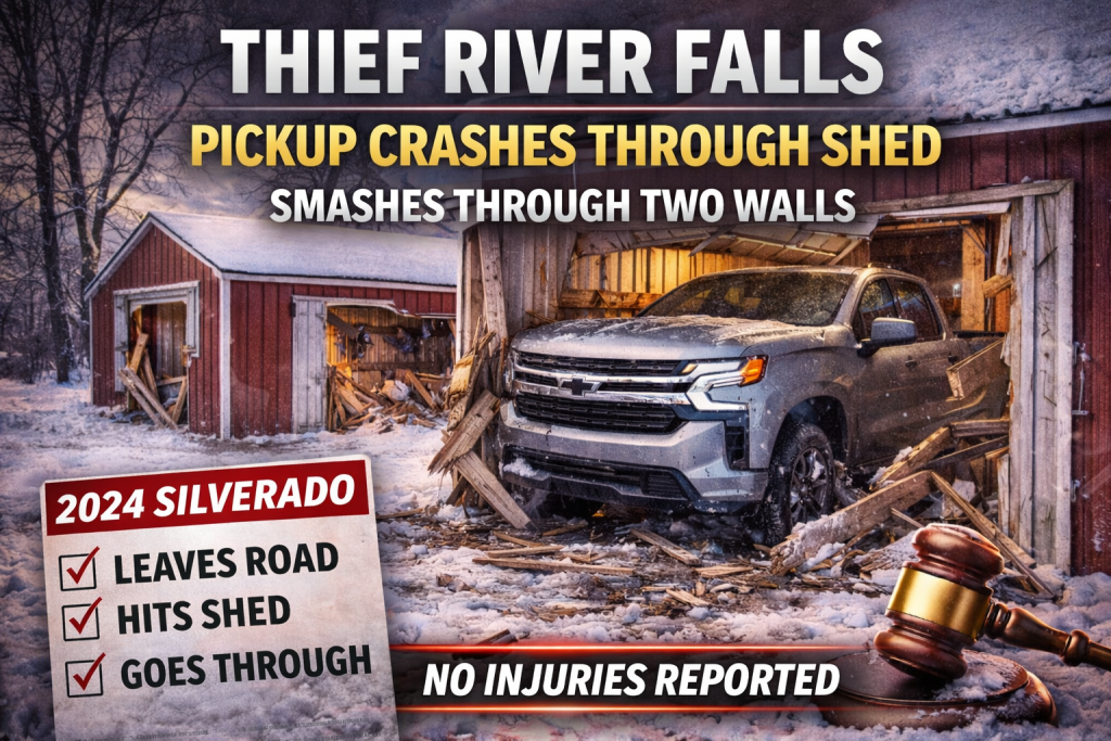 Thief River Falls: Pickup Crashes Through Shed - TRF News