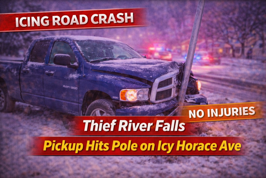 Thief River Falls: Pickup Hits Pole on Icy Horace Ave