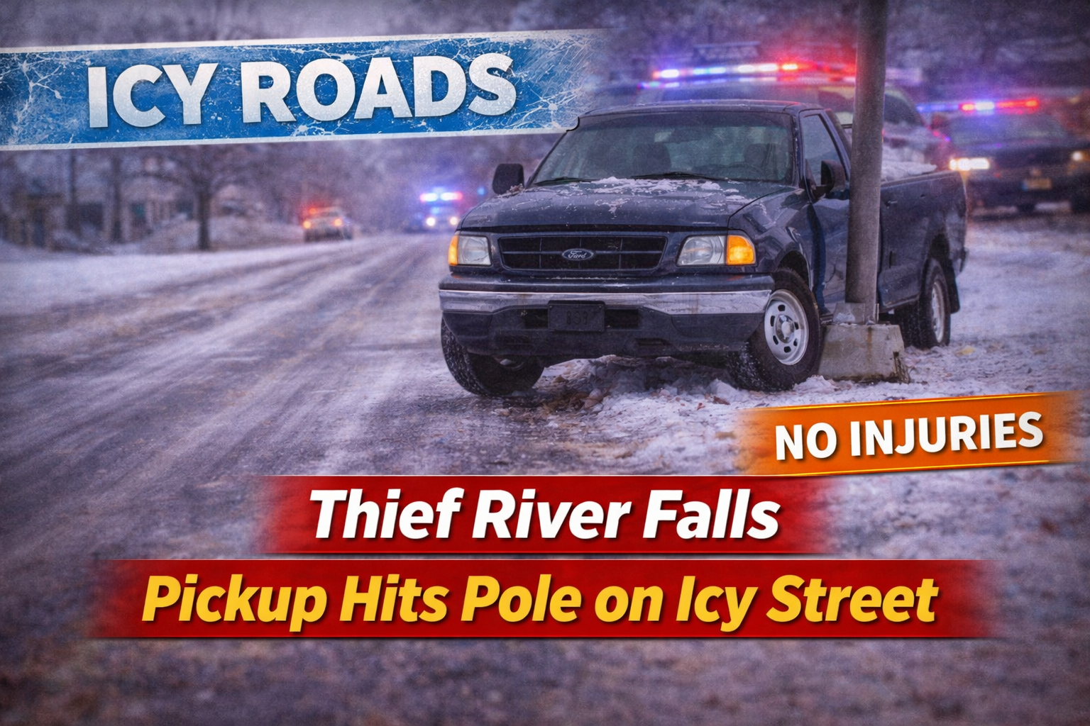Thief River Falls: Pickup Hits Pole on Icy Street - TRF News